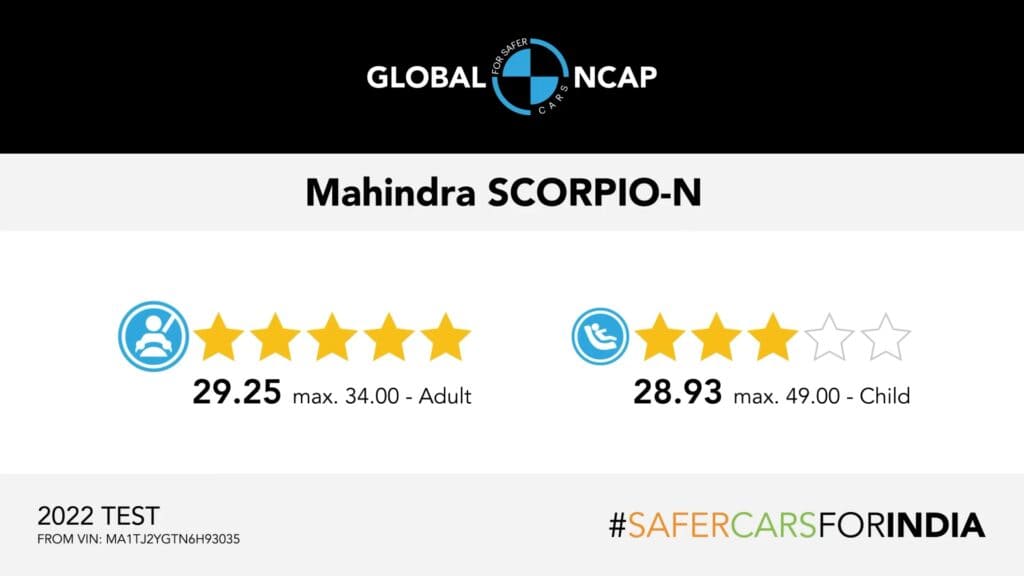New Mahindra Scorpio Safety Rating Global NCAP Rating
